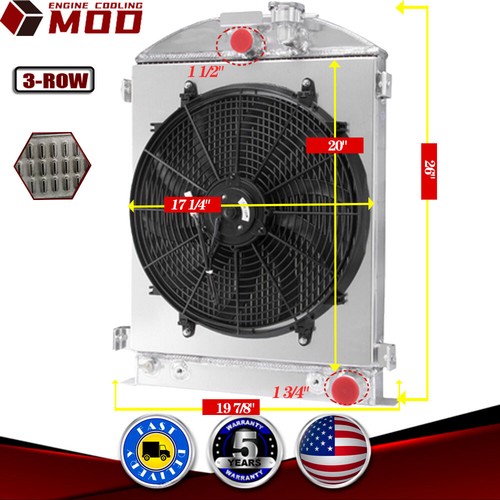 3-Core Radiator Shroud Fan Fit 1932 Ford Model A Base Grill Shells ...