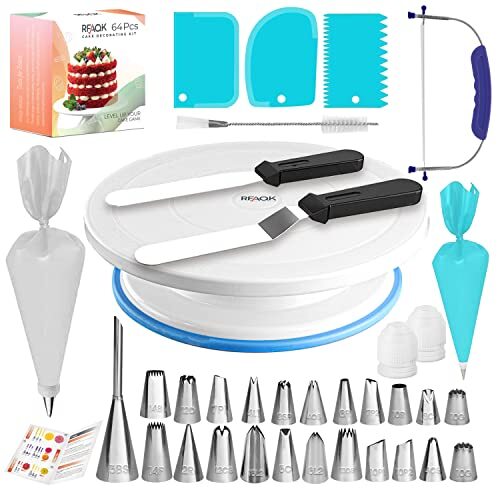 65PCs Cake Decorating Kit Baking Supplies Tools with Non-Slip Cake ...