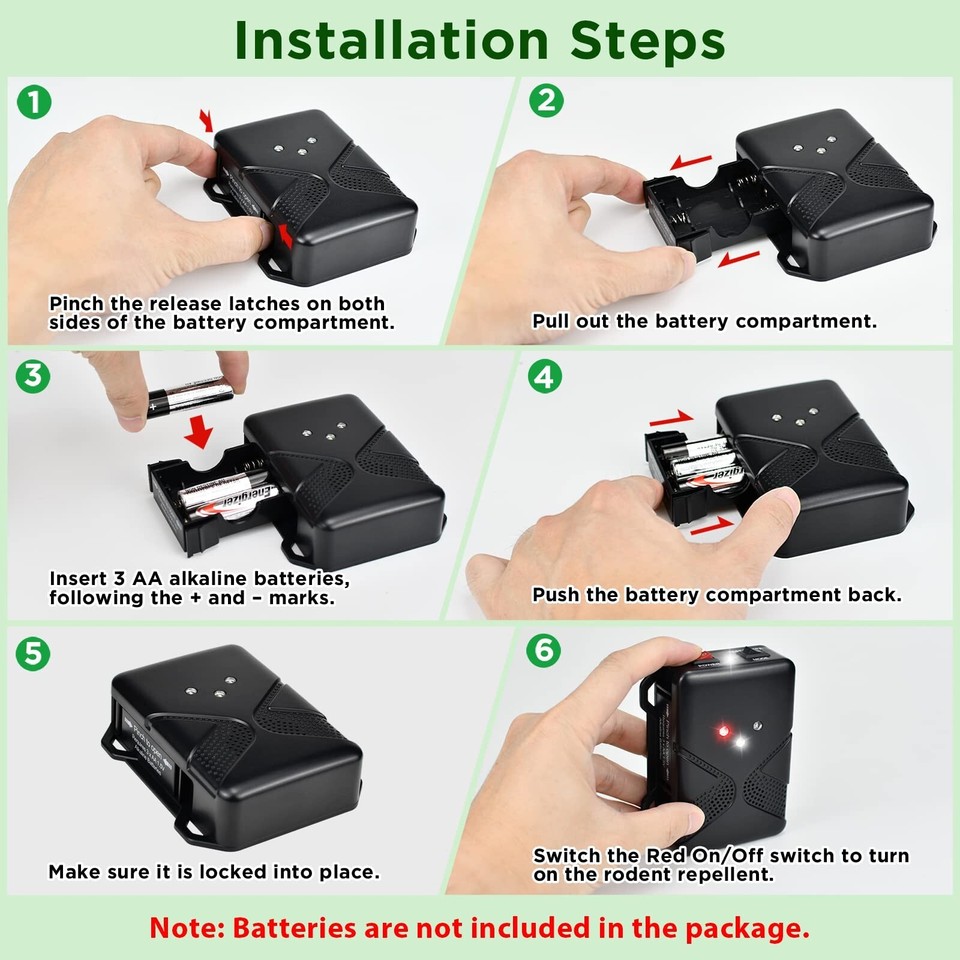 Under Hood Animal Repeller Battery Operated Rodent Repellent Ultrasonic ...