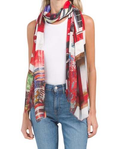 LARIOSETA Made In Italy Printed Scarf - RED MULTI | eBay