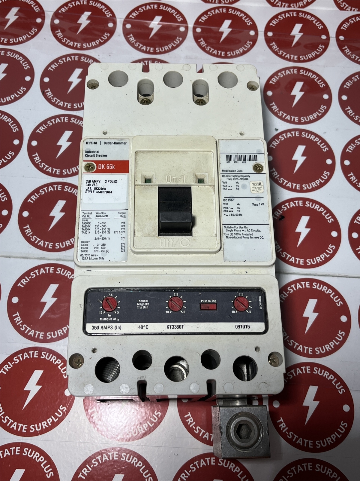 EATON DK3350W 350 AMP CIRCUIT BREAKER 3 POLE 240 VAC 250 VDC 65 kA@240V ...