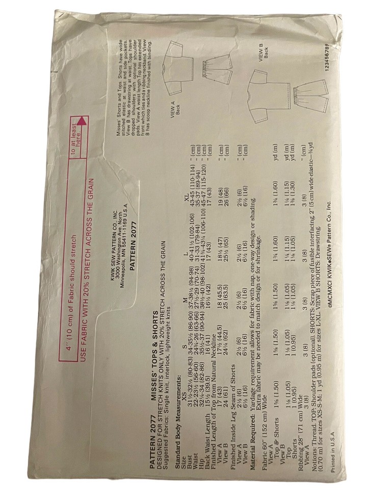 Kwik Sew 2077 Sewing Pattern Women’s Tops And Shorts XS S M L XL UNCUT ...