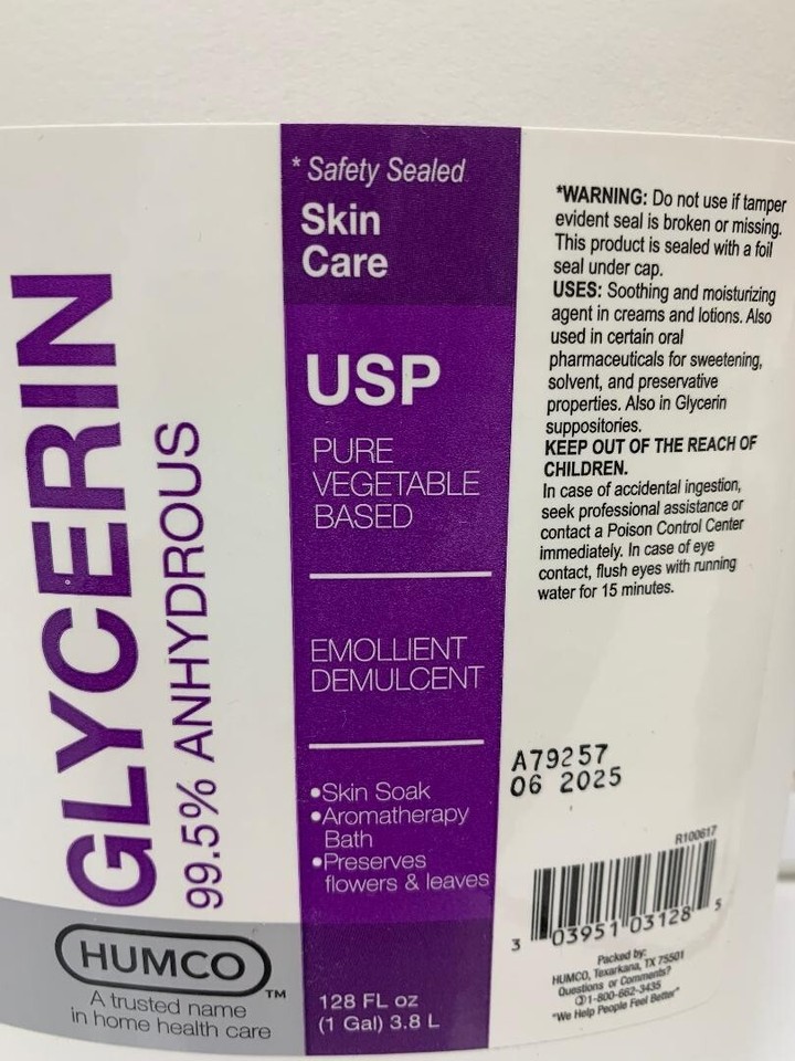 Glycerin Anhydrous Pure Vagetable Based 1 Gallons 10.5 lbs. USP 99.5 % ...