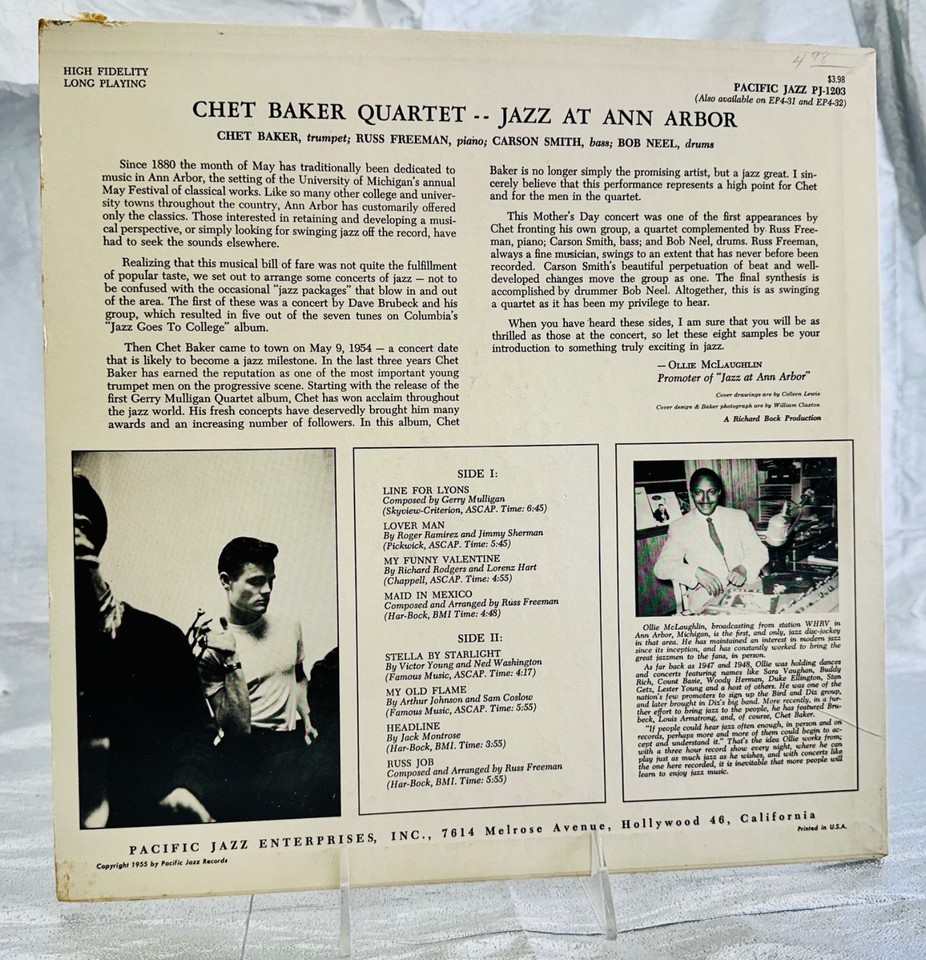 LP: Chet Baker Quartet, Jazz At Ann Arbor, Pacific Jazz PJ 1203, 1955 ...