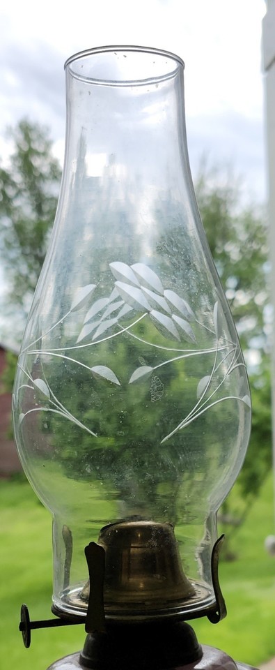Vintage Beautiful Multiflora Cased Glass Oil Lamp W/ Cut Glass Chimney ...