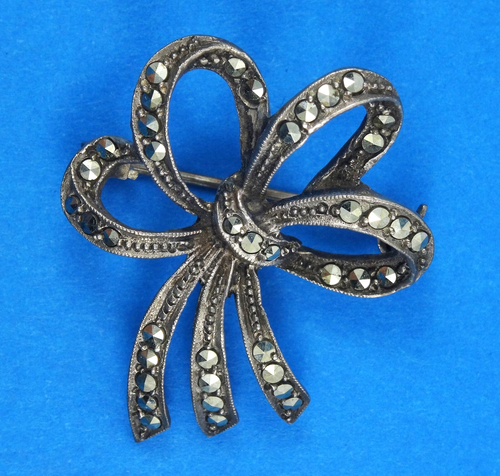 ANTIQUE ART DECO SWEDISH HALLMARK 835 STERLING & MARCASITE BOW PIN ...
