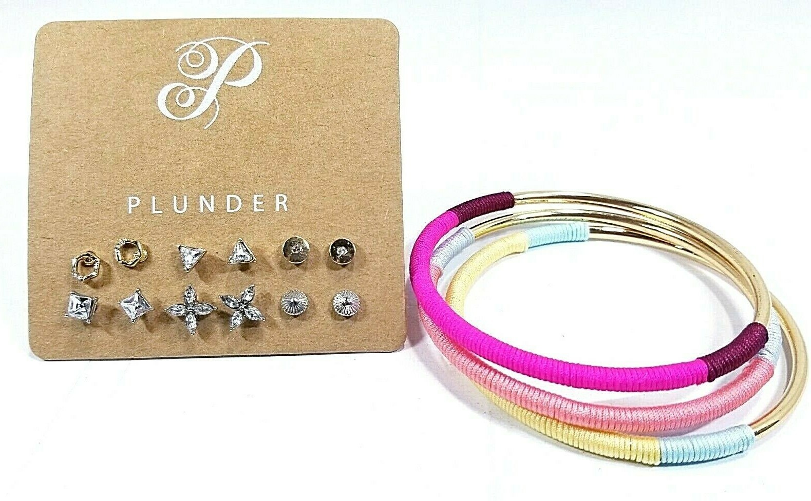 Plunder Design 6 Stud Earrings and 3 Bracelets (9'' approx) Jewelry Set ...