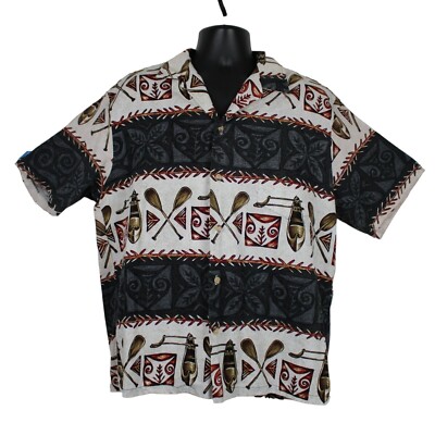RJC Ltd Outrigger Canoe Barkcloth Hawaiian Aloha Shirt Lg Paddles | eBay