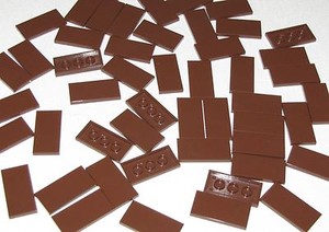 LEGO LOT OF 50 NEW REDDISH BROWN 2 X 4 TILES SMOOTH FLAT THIN BLOCKS ...