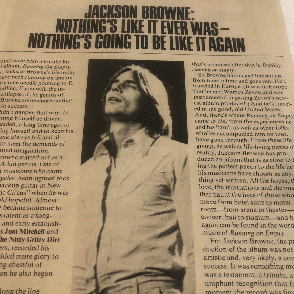 Vintage Jackson Browne Magazine Article Clipping Nothing Like It’s ...