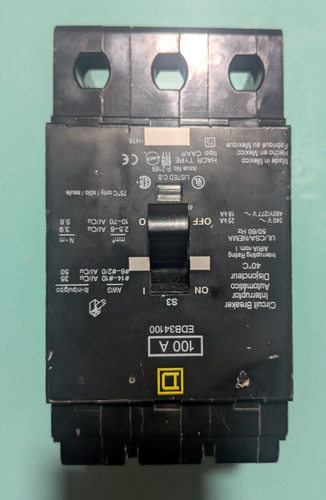 Square D EDB34100 3-Pole Circuit Breaker | eBay