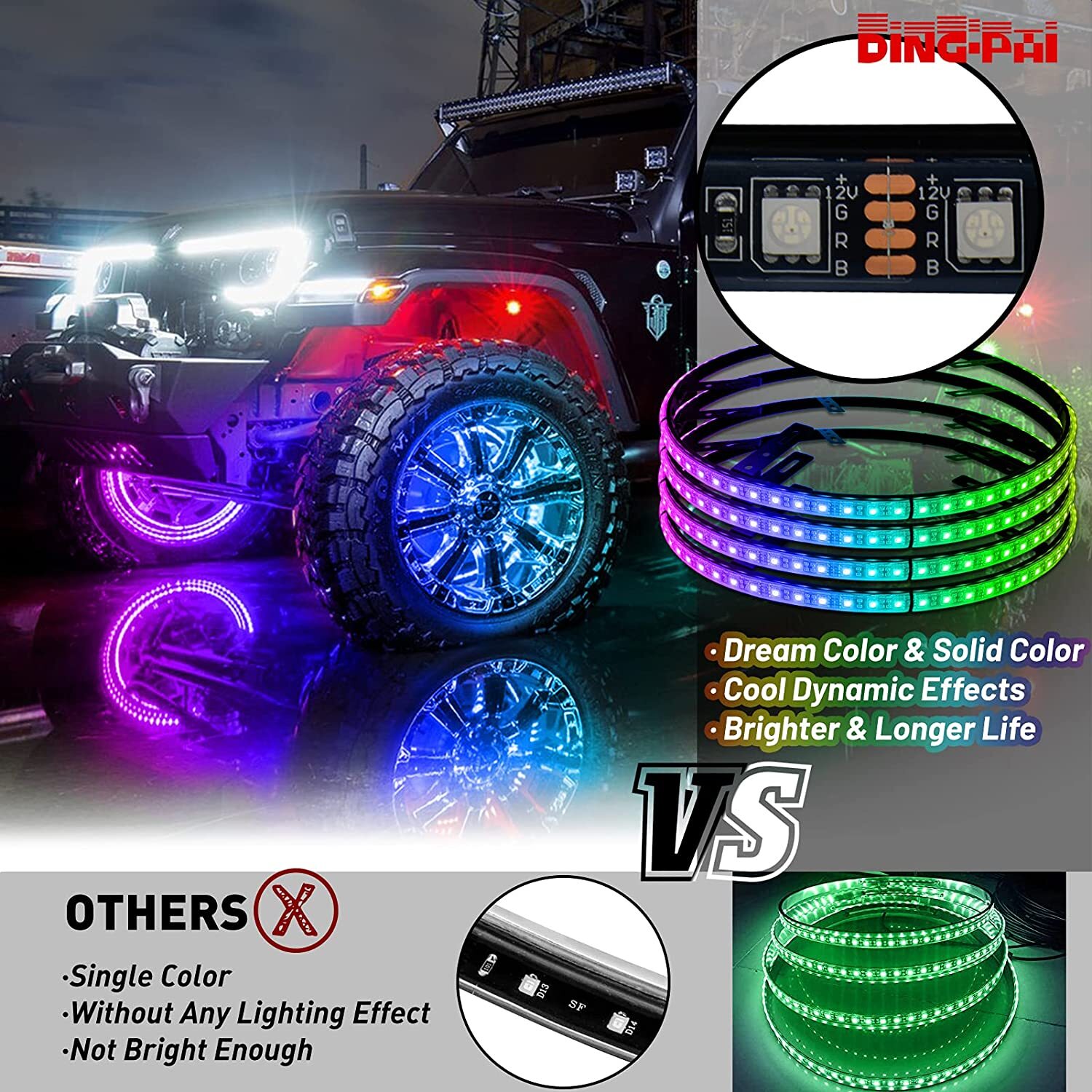 Bluetooth APP 4x 15.5'' RGB Wheel Ring Lights LED Light For Truck Car ...