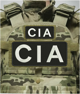 CIA EMBROIDERY PATCH 4X10 AND 2X5 HOOK ON BACK WHITE ON BLACK | eBay