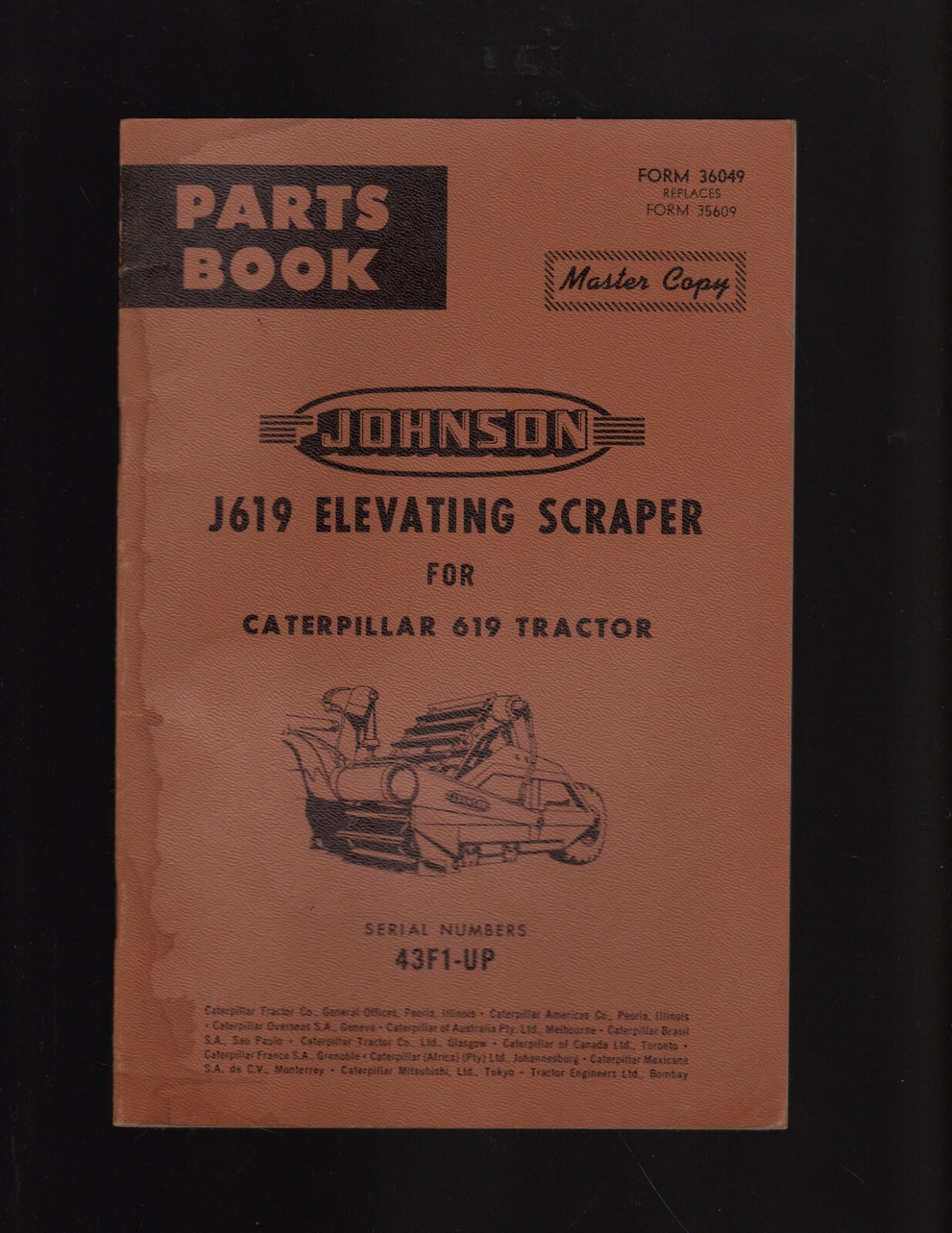 Johnson J619 Elevating Scraper for Caterpillar 619 Tractor Parts Book ...