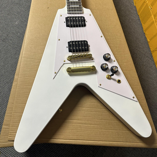 Flying V white electric guitar, gold hardware, 2H pickups, maple neck ...