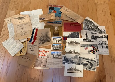 Lot of Antique WW1 Military Postcards Photos Medals Pins Badges & Paper ...