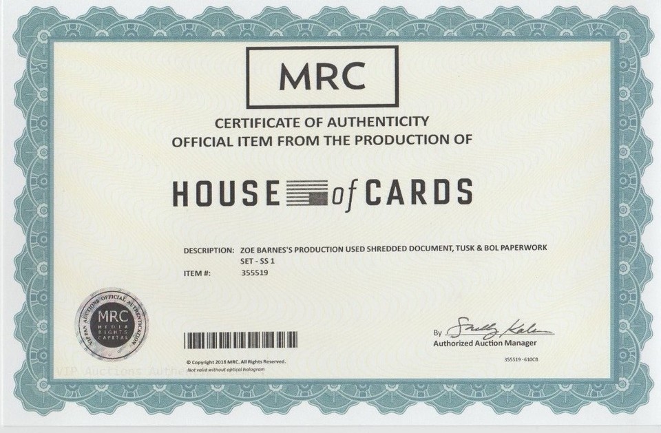 House of Cards Kate Mara Prop Documents Season 1 Zoe Barnes Bill of ...