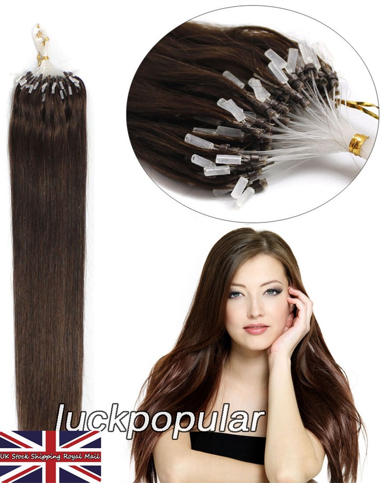 Pre-Looped Fish Line Micro Ring Beads Link Hair Extensions Real Remy ...