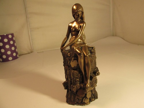 vintage metal lady on log statue | eBay UK
