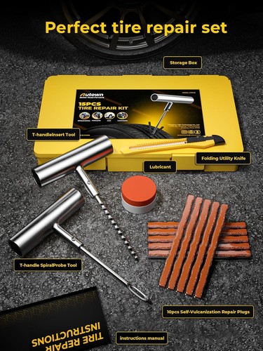 Tire Repair Kit with Plugs Fix Punctures & Plug Flats Ease - Heavy Duty ...