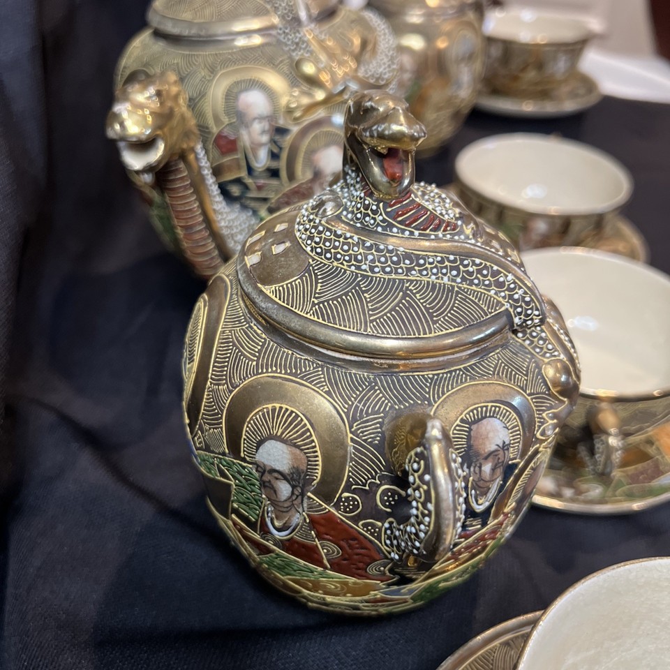 Enchanting 11 Piece Japanese Satsuma Dragonware Tea Set Gold Detailing ...