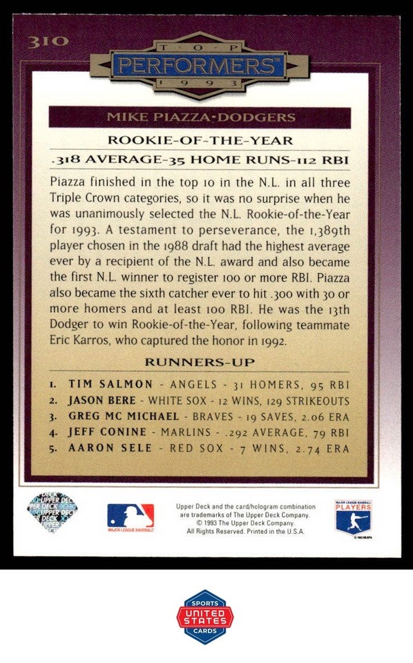 1994 Collector's Choice #310 Mike Piazza Silver Signature | eBay