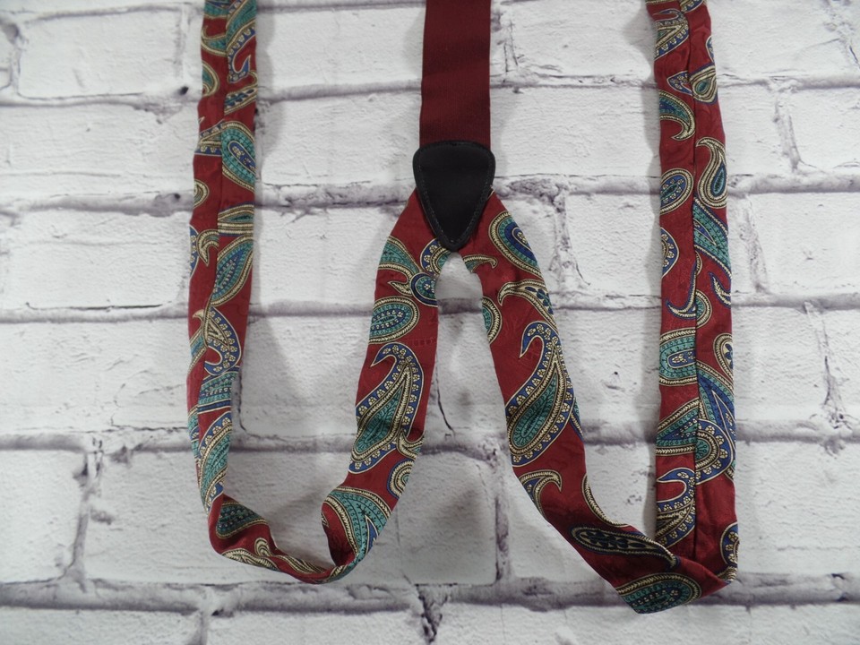 Trafalgar Mens Designer Suspenders Silk Jacquard Leather Adjustable ...