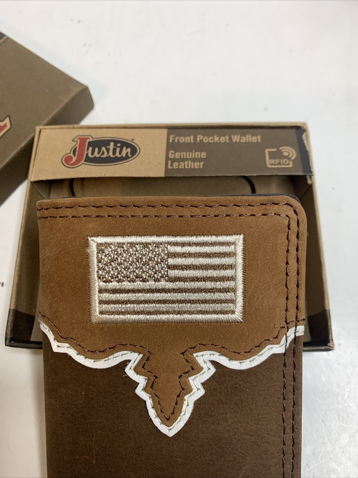 Justin Boot Company 203078W2 Front Pocket Wallet Genuine Leather w/Flag ...