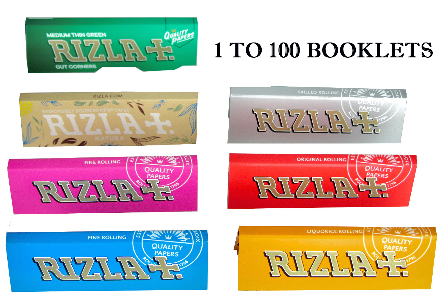 RIZLA Regular Rolling Paper RED SILVER PINK GREEN LIQUORICE BAMBOO 1 ...