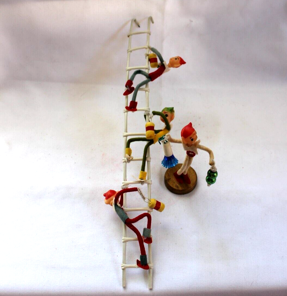 Rare Vintage MCM Christmas Elf Elves Pixie on Ladder Huggers Holiday ...