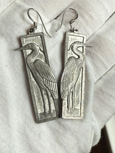 Vintage Signed Pewter Earrings Bird Canada Amos Herons Seagull Pond | eBay