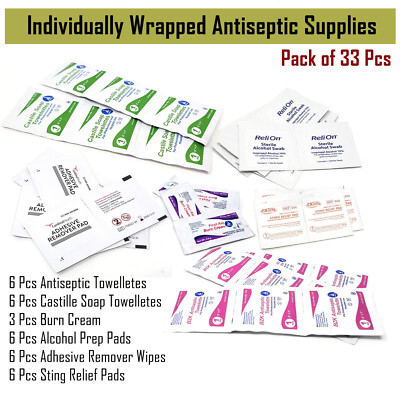 33 Pcs First Aid Kit Refill - Cleansers & Antiseptics Wipes Emergency ...