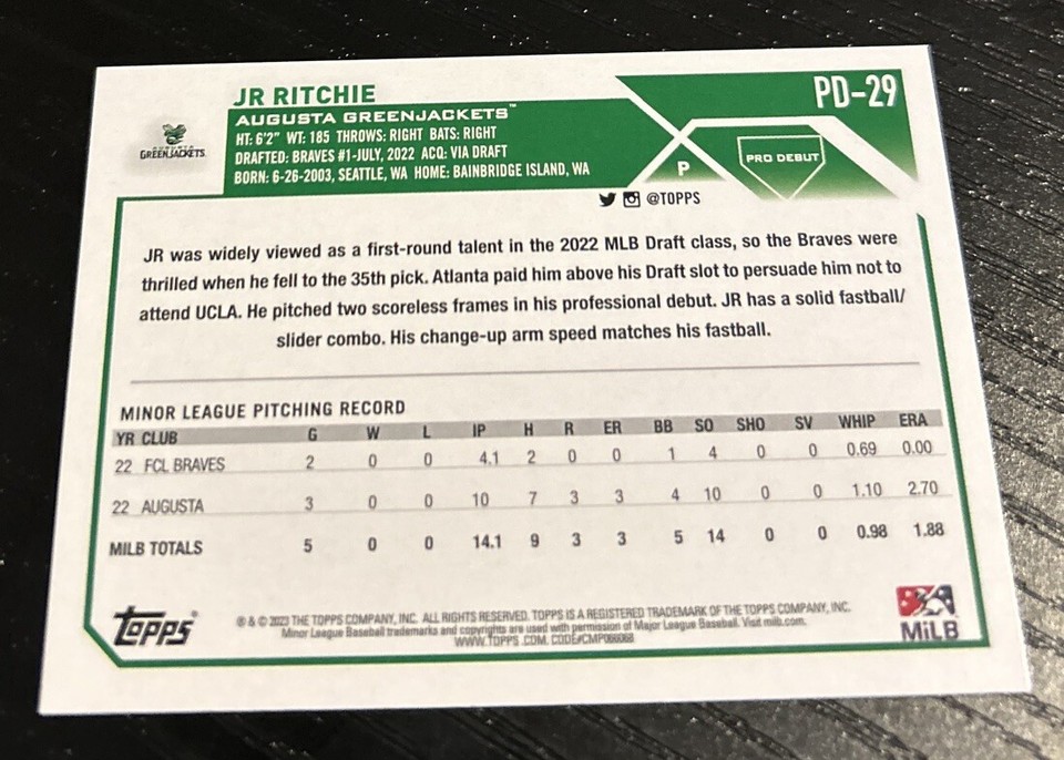 2023 Topps Pro Debut JR Ritchie #PD-29 | eBay
