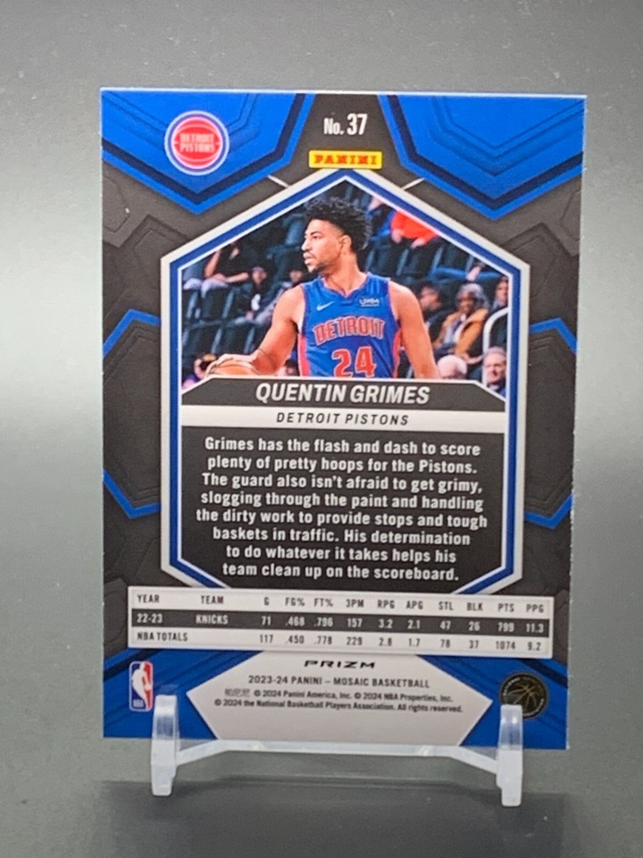 2023-24 Panini Mosaic Silver Prizm #37 QUENTIN GRIMES Detroit Pistons ...