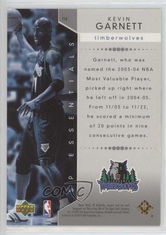 2004-05 SP Authentic SP Essentials Limited /100 Kevin Garnett #114 HOF ...