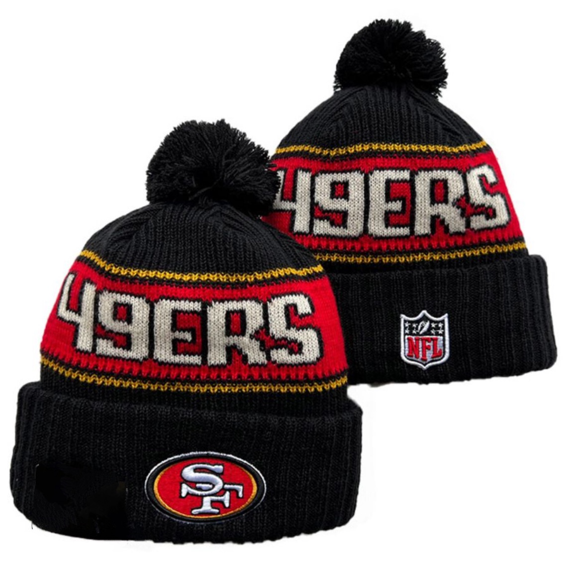San Francisco 49ers Hat Team Cuffed Thermal Fleece Lined Knit Black ...