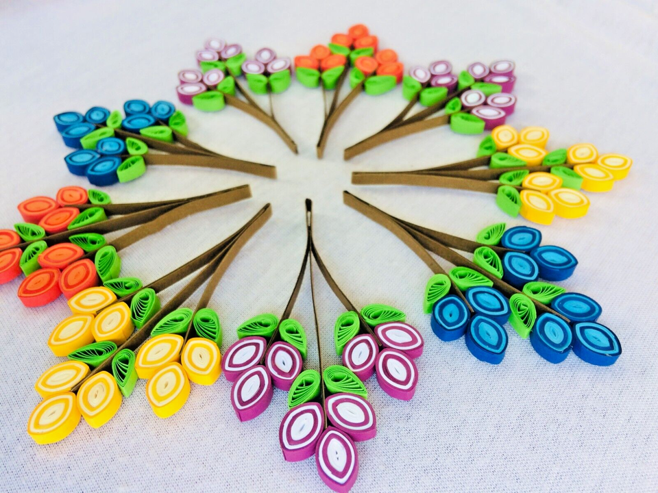 Paper Quilling Flower Bud leaves Branch for cards, wall deco 15lot | eBay