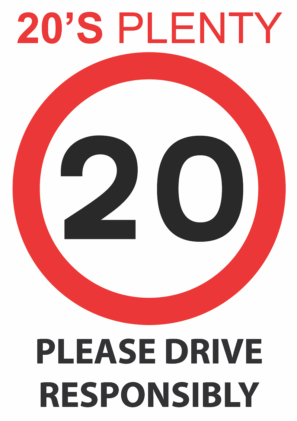 20's Plenty Road Safety Sign 20mph Warning Sign Adhesive Sticker 160mm ...