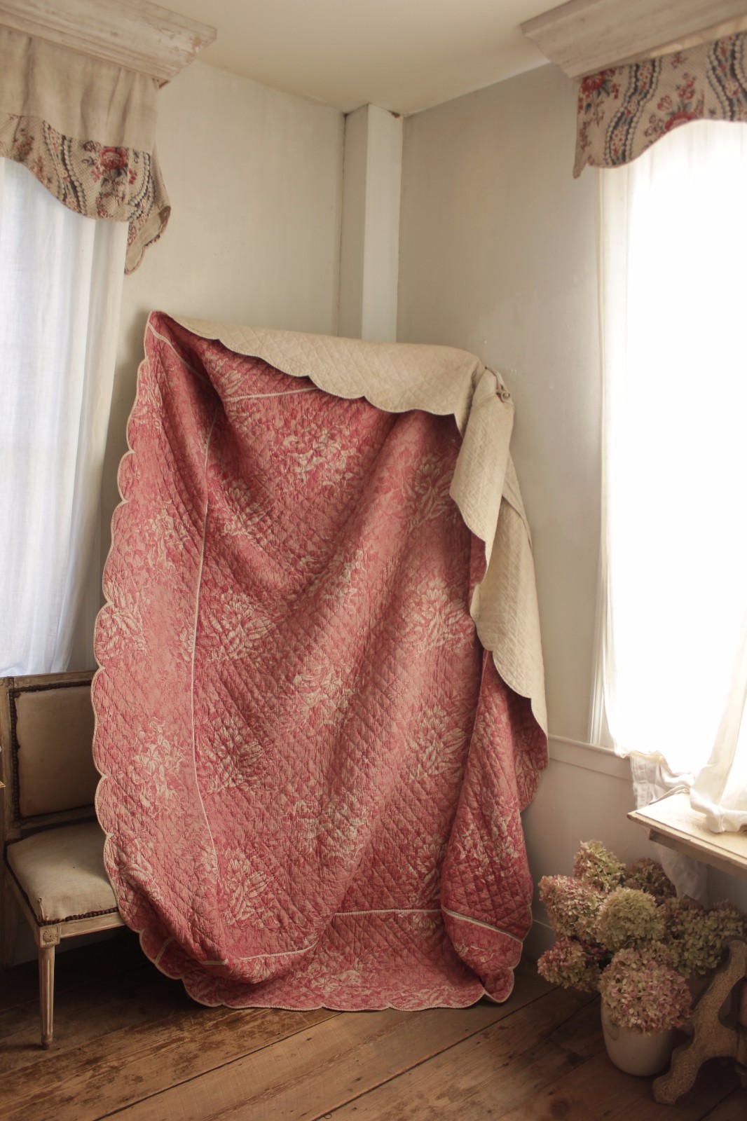 Bed Cover Antique French toile de Alsace 1840 pink bedding old intact ...