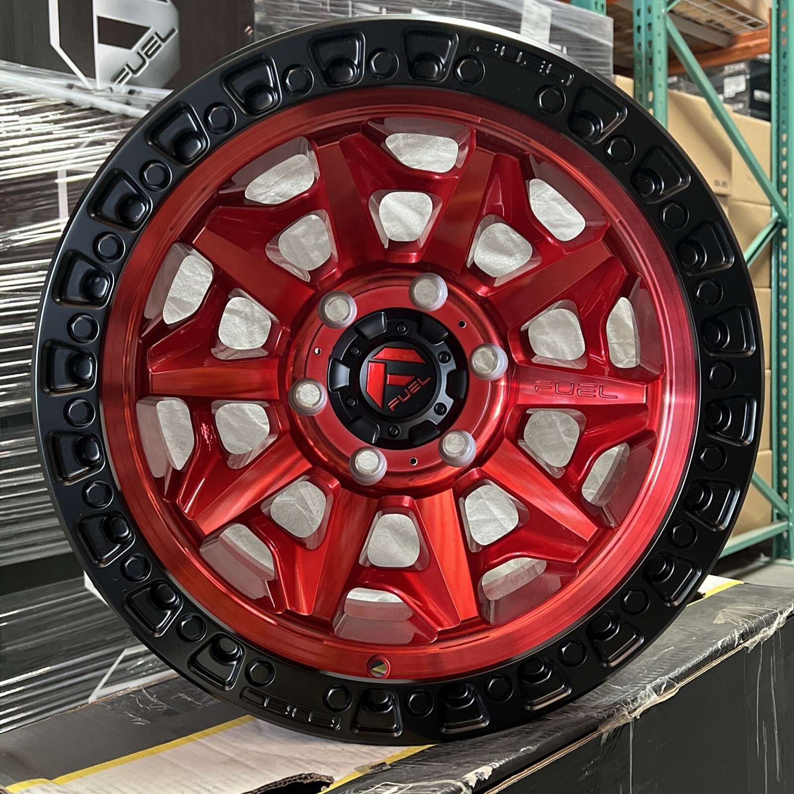 (4) 17X9 FUEL COVERT D695 CANDY RED WITH BLACK RING OFF-ROAD RIMS ...