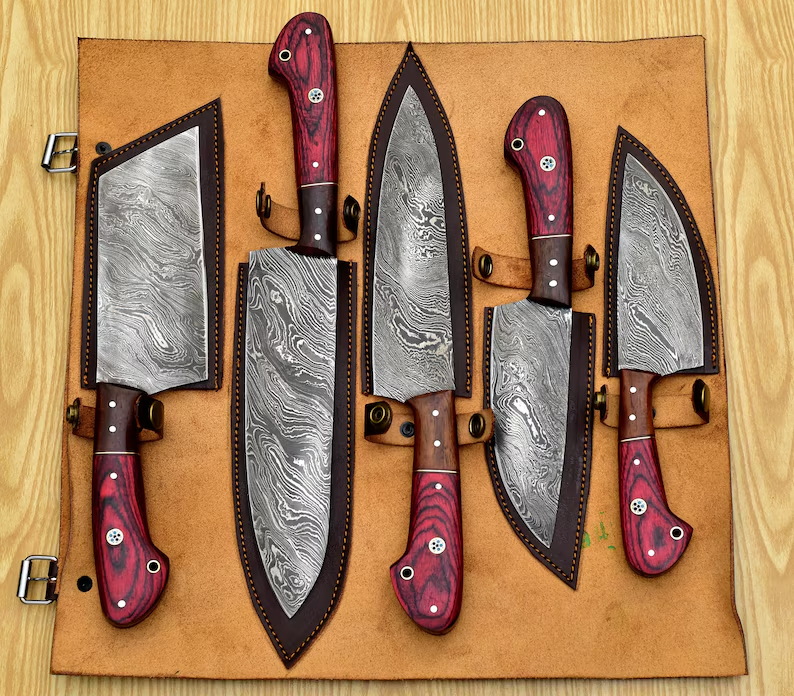 Damascus Steel Chef Set, Hand Forged Damascus Chef Set, Damascus Chef ...