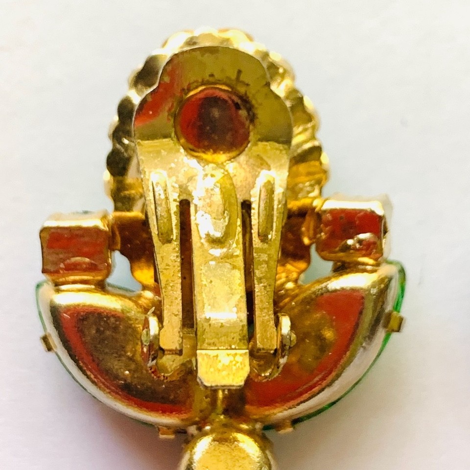 Vintage Schreiner ? Juliana ? 950s Green Cabochon & art glass earrings ...