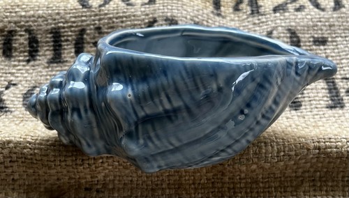 Vintage Blue Pottery Sea Shell Nautical Beach Coastal Decor Conch ...
