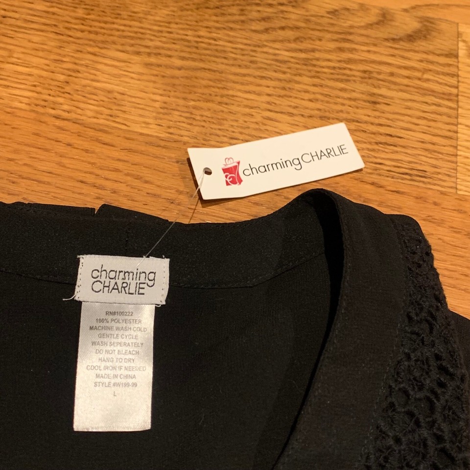 NEW Charming Charlie Black Sheer Flowy Formal Shirt Top Blouse Womens ...