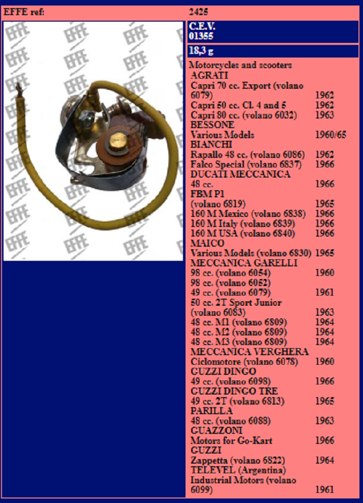 Contacts Pins Fbm 160 M Italy (Flywheel 6839) 1966 Effe 2425 | eBay
