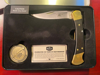 Flawless BUCK USA 110 Folding Knife, SHEATH & Commemorative Coin 120th ...