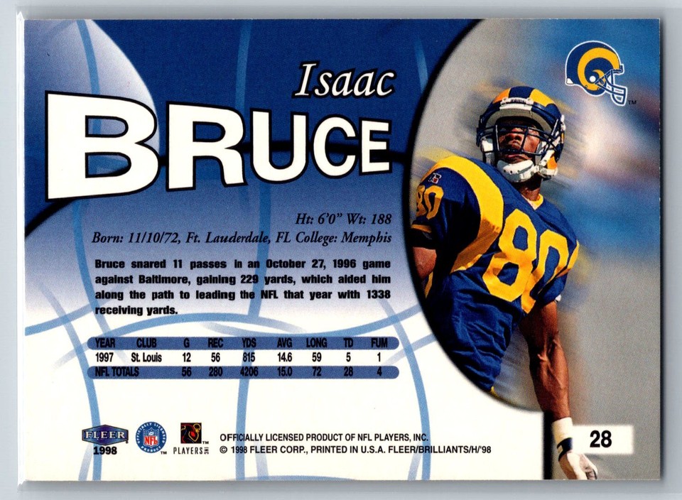 1998 Fleer Brilliants Isaac Bruce St. Louis Rams #28 | eBay