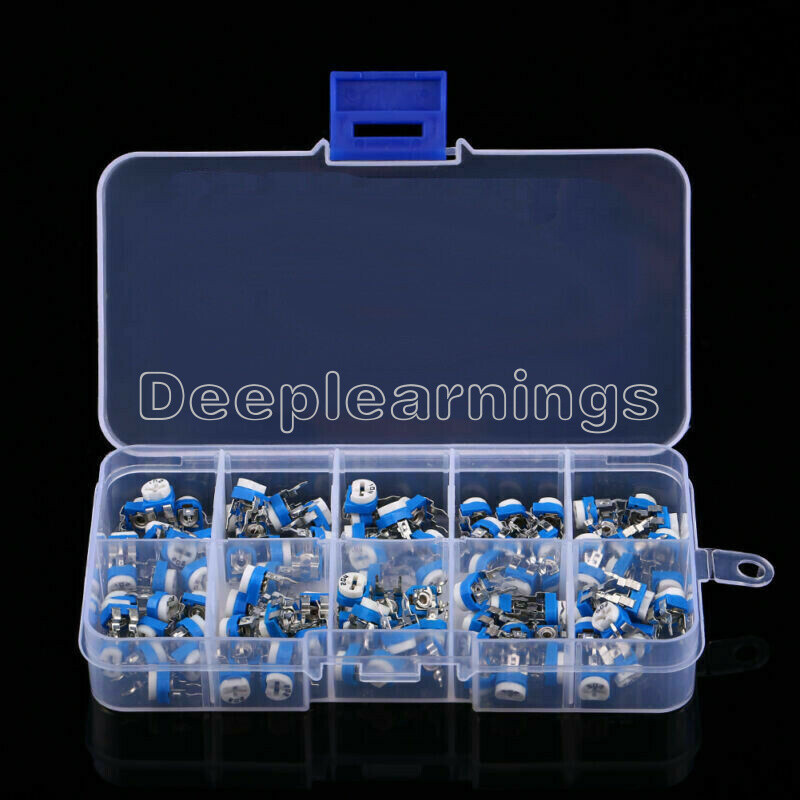 100pcs 10 Value Potentiometer Trimpot Variable Resistor Assortment Box ...