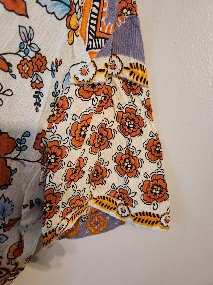 Earthbound Trading Co Floral Crinkle Short Sleeve Button Up Top Hippie ...