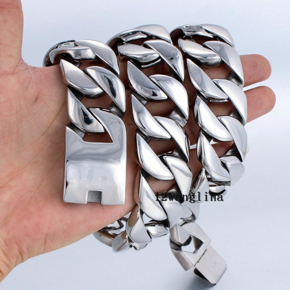 31MM Super Heavy Curb Link Men's Chain Silver 316L Stainless Steel ...